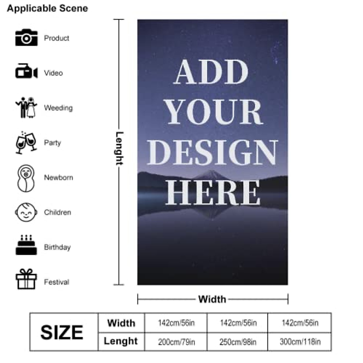 wxyzdq Custom Photography Cloth Personalized Backdrops for Design Your Own Photo Logo Text Non-Reflective Non-Penetrating Photoshoot Background Screen Portrait Studio Photobooth Props 56 x 79 Inches