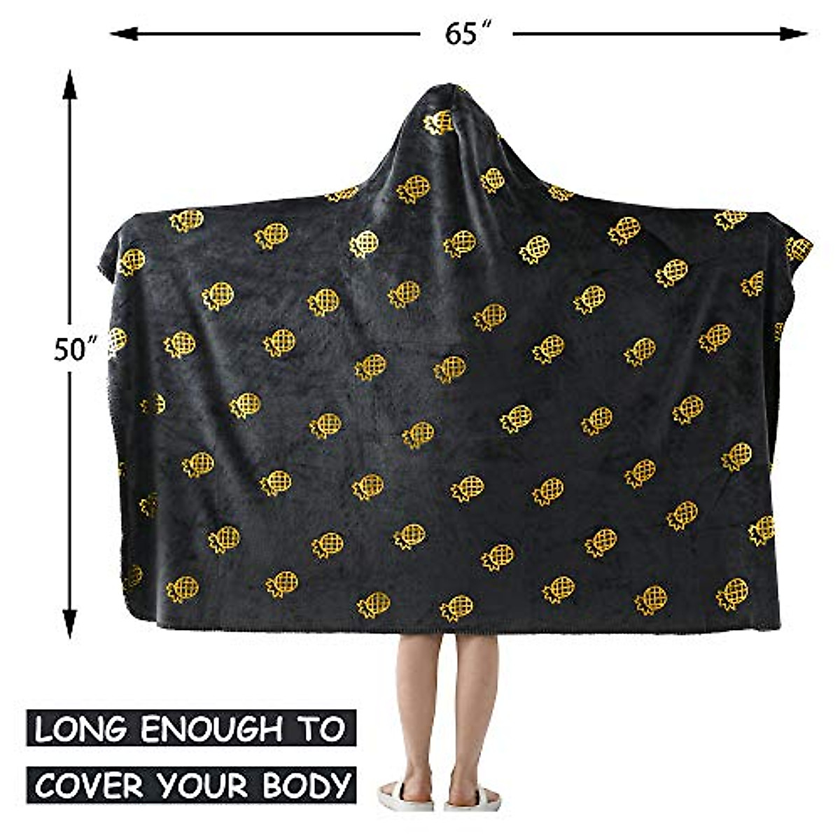 NANPIPER Flannel Fleece Blanket Hoodie Wearable Super Soft Throw Blanket Hot Stamping Pineapple Pattern Microfiber Fleece Throw for Sofa Couch Throw Size (Grey,50"x65")