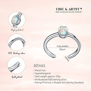 CHIC & ARTSY Toe Rings 925 Sterling Silver Created Opal Toe Rings for Women Opal Open Toe Rings Adjustable Cuff Toe Rings Beach Toe Finger Rings