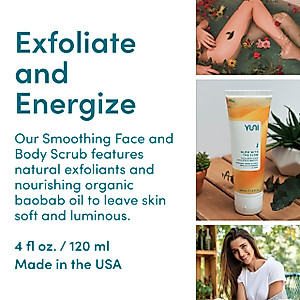YUNI Beauty Face & Body Scrub (4oz) Glow with the Flow Exfoliating Wash for Glowing Skin - Exfoliate & Energize - Improve Dry, Dull Skin - All Natural, Paraben-Free, Cruelty-Free
