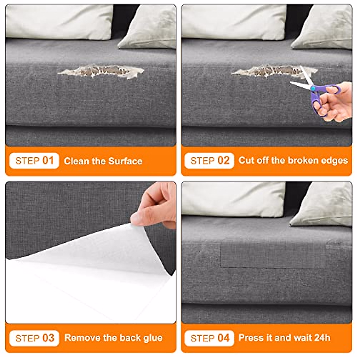 2 PCS Fabric Repair Patch - 8 x 11 Inch Self-Adhesive Canvas Patches for Furniture, Couch, Sofas, Car Seats, Chairs - Linen Repair Kit With Tape - Dark Grey