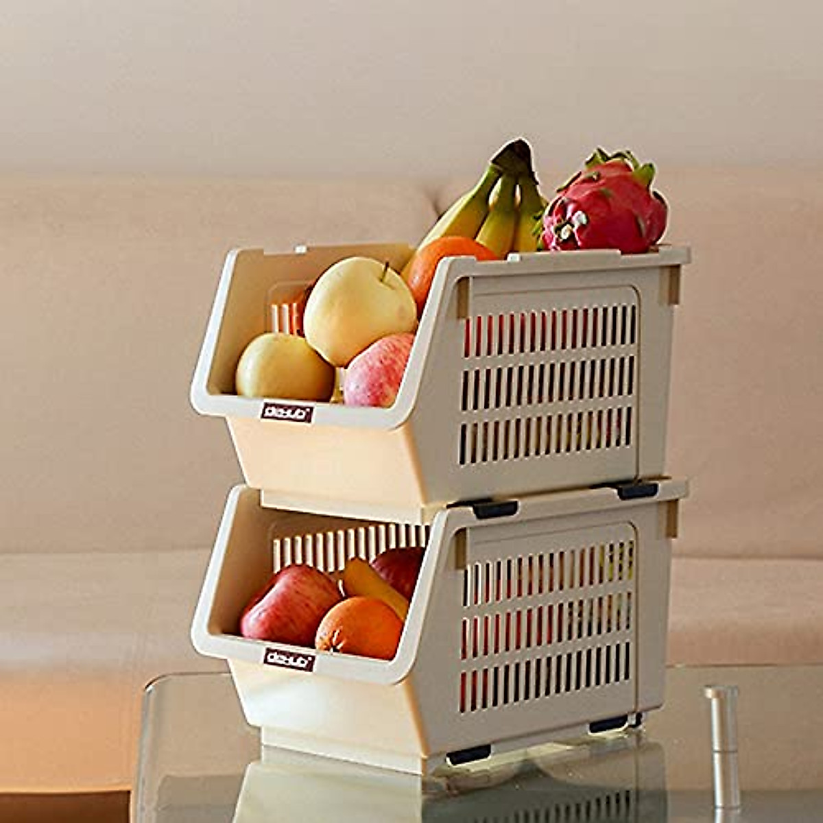 JapanBargain 3027, Japanese Stackable Storage Bin Kitchen Pantry Organizers Food Basket for Fruit Potato Condiments and Spices, Made in Japan