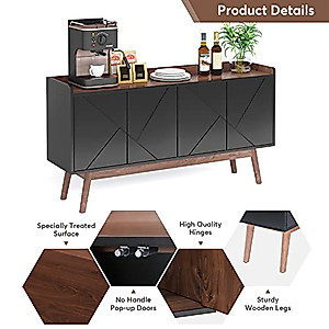 LITTLE TREE 55 Inch Kitchen Buffet Cabinet with Storage Shelf, Sideboard Coffee Bar with Doors, Buffets Accent Cabinet for Dining Room Living Room Entryway, Black Rustic Brown