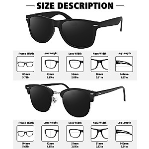 MEETSUN Polarized Sunglasses for Men Women Classic Retro Sun Glasses for Driving UV Protection (2 Pack) Black + Black Silver