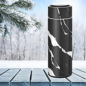 CaTaKu Black Marble White Water Bottle Insulated 16 oz Stainless Steel Flask Thermos Bottle for Coffee Water Drink Reusable Wide Mouth Vacuum Travel Mug