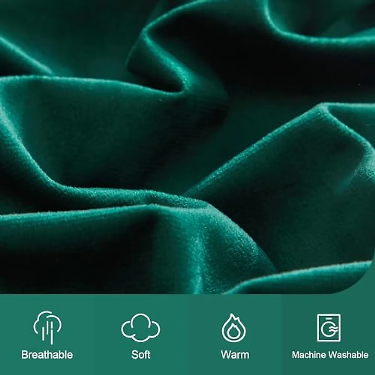 HYBD Soft Velvet Duvet Cover Queen Size - Breathable and Lightweight Warm Duvet Cover Set 3 Pieces with Zipper Closure, Washable & Durable, 1 Duvet Cover 90x90 inches and 2 Pillow Shams, Emerald Green