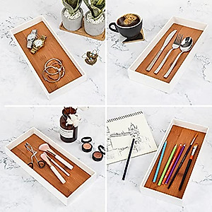 J JACKCUBE DESIGN Leather Bamboo Vanity Tray, Bathroom Organizer, Catch All Valet Tray for Women Perfume, Jewelry, Makeup, Candles, Key, Phone, Sunglasses (White)- MK205B