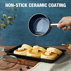 HLAFRG 1+2+3QT Nonstick Saucepan Set with Lids, Small Pot Set, Ceramic Coating, Less Oil and Easy to Clean, Stainless Steel Handle, Oven Safe, Fast and Even Heating, Gradient Blue Pan