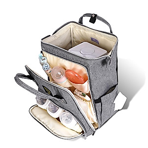 SUNVENO Baby Diaper Bag Backpack, Large Capacity Travel Backpack with Portable Changing Pad for Moms Dads, Grey