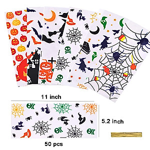 GBSAWER 50 PCS Halloween Cellophane Goodies Bags Trick or Treating Bags for Halloween Candy Party Favors Supplies