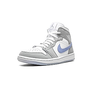 Nike Women's WMNS Air Jordan 1 Mid Wolf Grey/Aluminum, White/Aluminum/Wolf Grey, 11.5W