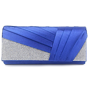 U-Story Womens Satin Pleated Evening Clutch Rhinestone Wedding Prom Purse Handbag (Royal Blue)