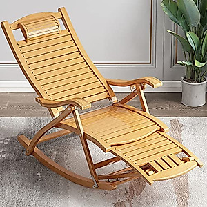 Lounge Chair, Sun Lounger Rocking Chairs for Adults Wood with Extra Thick Padded Adult Easy Chair Bamboo Balcony Lounge Chair Foldable Load-Bearing 200kg