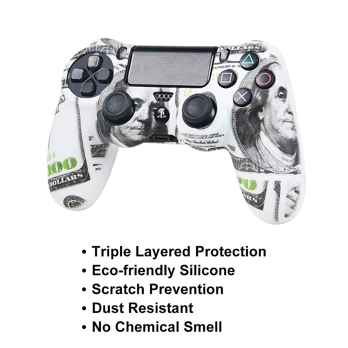 Skins for PS4 Controller - Water Transfer Printing Silicone Protector PS4 Skin - Silicone Cover Skin Case for Dualshock 4 controller with 8 Thumb Grips - PS4 Controller Covers for Sony PS4, Slim, Pro