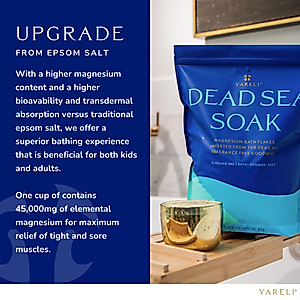 Yareli Dead Sea Bath & Foot Soak, Unscented Magnesium Bath Salt Flakes, Alternative to Epsom Salt, 5lbs with Over 250,000mg of Elemental Magnesium Per Bag