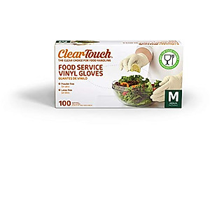 Medline Clear-Touch Disposable Food Service Vinyl Gloves, Latex and Powder Free, Medium, 300 Count