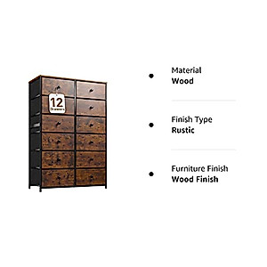 EnHomee Dresser for Bedroom, Tall Dressers for Bedroom with12 Drawers Dressers & Chest of Drawes Fabric Drawers for Clothes, Closet, 11.9" D x 34.7" W x 52.4" H Rustic Brown