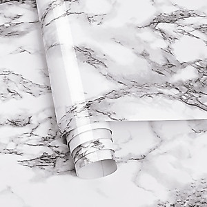 Caltero Marble Contact Paper 15.7" x 118" Black White Grey Wallpaper Peel and Stick Glossy Marble Self Adhesive Contact Paper for Countertop Kitchen Cabinets Bathroom