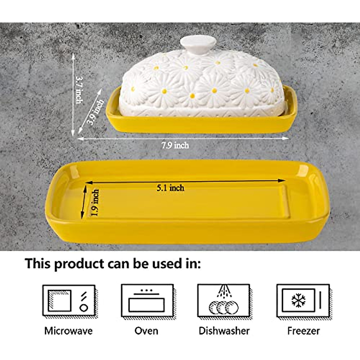 Ceramic Butter Dish With Lid For Countertop Daisy Butter Keeper Butter Container Large Butter Holder Butter Tray Covered Butter Dish Butter Dishes With Lid Butter Storage Butter Holder For Counter