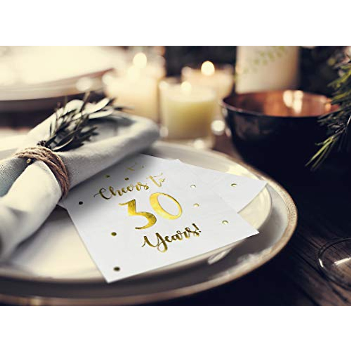 Cheers to 30 Years Cocktail Napkins | Happy 30th Birthday Decorations for Men and Women and Wedding Anniversary Party Decorations | 50-Pack 3-Ply Napkins | 5 x 5 inch folded (White)
