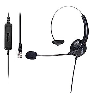 AGPTEK® Hands-Free Call Center Noise Cancelling Corded Monaural Headset Headphone for Desk Telephone with 4-Pin RJ9 Crystal Head