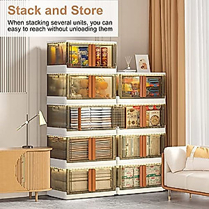 Enutogo Storage Bins with Lids - 34Qt. Plastic Storage Container for Closet Organizer, Collapsible - Stackable Storage Box with Latching Buckles & Double Doors & Wheel for Home, Clear Grey, 1Pack