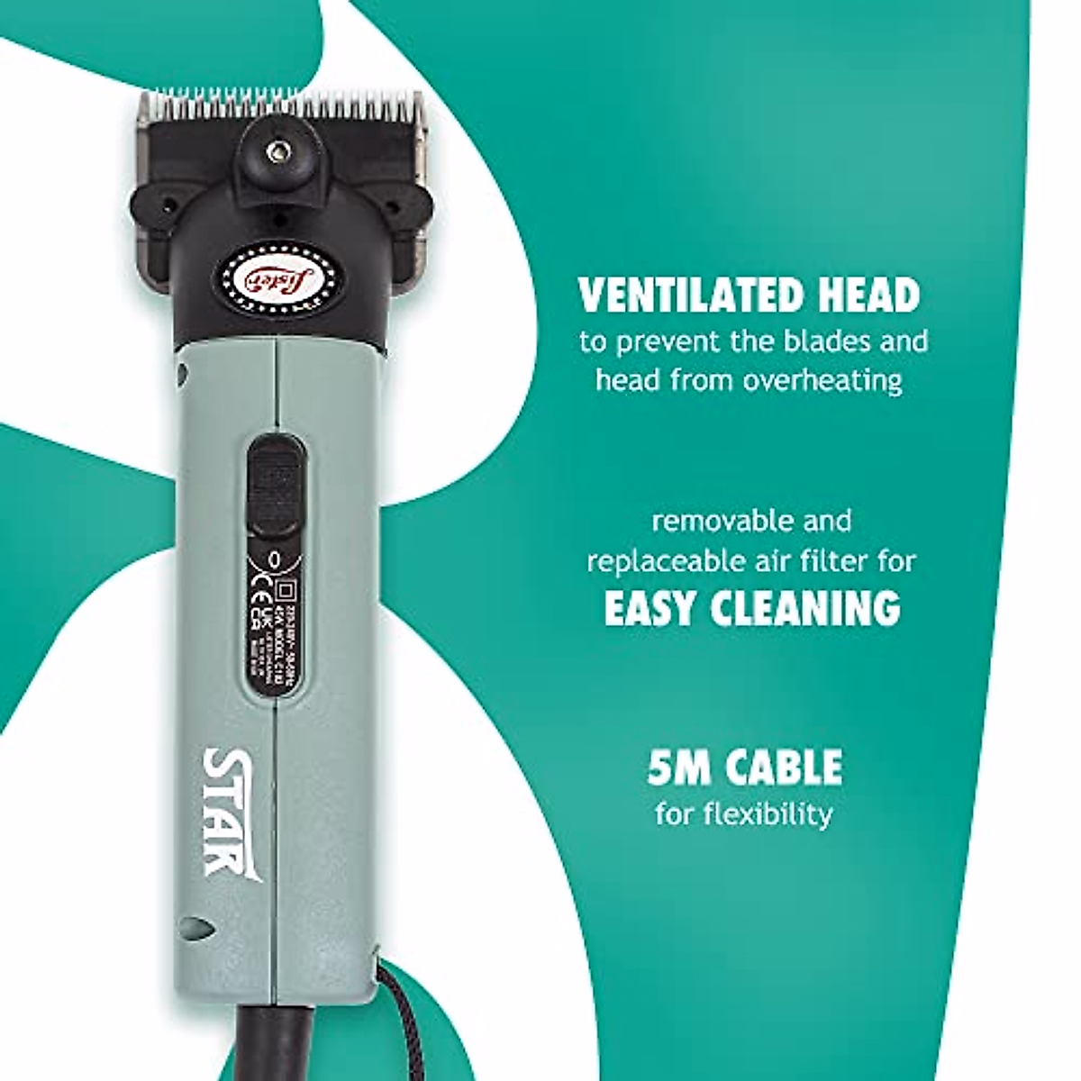 Lister Star Large Animal Clipper with Fine Blade for Horses, Cattle, Sheep, and Livestock (#258-34501), Green