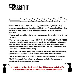 SabreCut SCTBA5 Multi-Material Tile Drill Bits Set for Ceramic Porcelain Granite Marble with Durable Storage Box