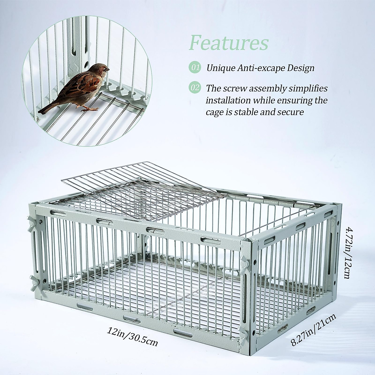 Bird Trap Cage with Escape-Proof,Bird Traps for Small Birds Live,Sparrow Trap,Portable,Easy Assembly and Unharmful.Made of Iron with Anti-Rust Paint A4