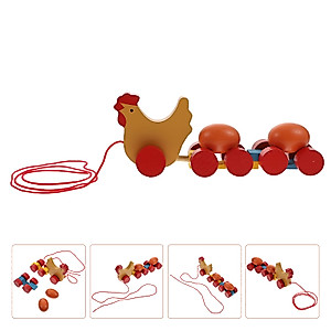 Pull- Along Wooden Chicken Pull Toddler Toy Push- Along Walking Toy for Beginner Walkers Helps Fine Sports Skills for Easy Push and Pull Action Classic Developmental Pull Toy