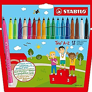 Stabilo Trio A-z 378/1-18-01 Fibre-tip Pens With Triangular Grip Zone 0.7 Mm Case With 18 Colours