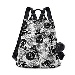 ALAZA Skull Black Gothic Backpack Purse for Women Anti theft Back Pack with Adjustable Straps Grunge Style Shoulder Fashion Bag Travel Handbag