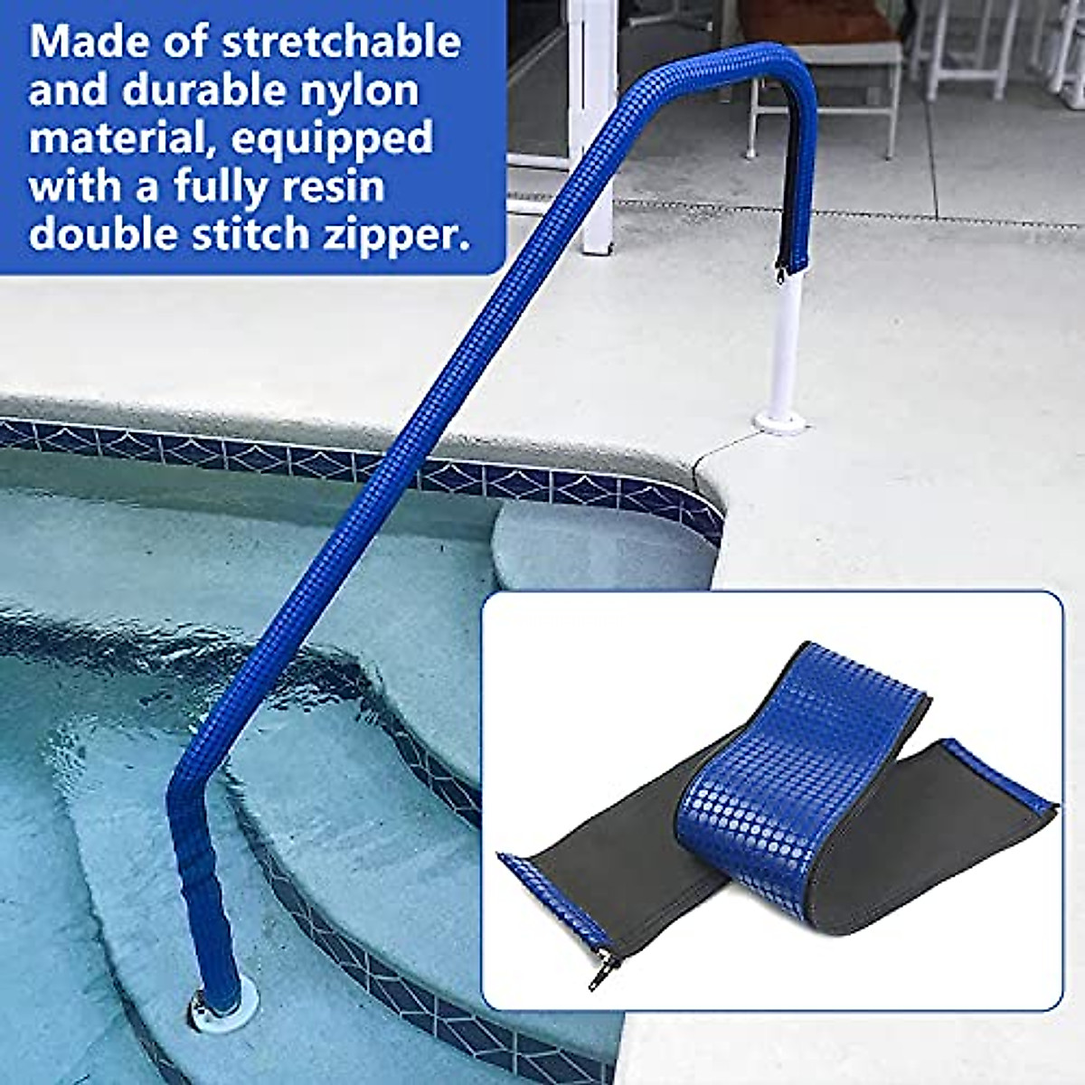 Pool Railing Handrail Comfort Covers 4-Feet Zippered Designed Neoprene Hand Grip Rail Nonslip Cover for Above Ground & Inground Pool Ladder Hand Rail (Royal Blue (2)