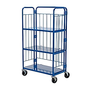 Vestil - ROL-1834-3 ROL Steel Wire Cage Cart, 3 Shelves, Blue, 990 lbs Load Capacity, 59" Height, 34" Length X 18" Width