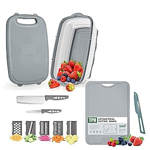 Gintan 9-in-1 Collapsible Cutting Board and TPU Cutting Board, BPA-Free, With Knife,2 Item Bundle