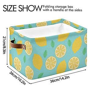 Kcldeci Fresh Lemon Storage Baskets Bins for Organizing, Foldable Sturdy Fabric Basket W/Handles, Large Decorative Storage Basket for Shelf Nursery Closet Toy Blanket