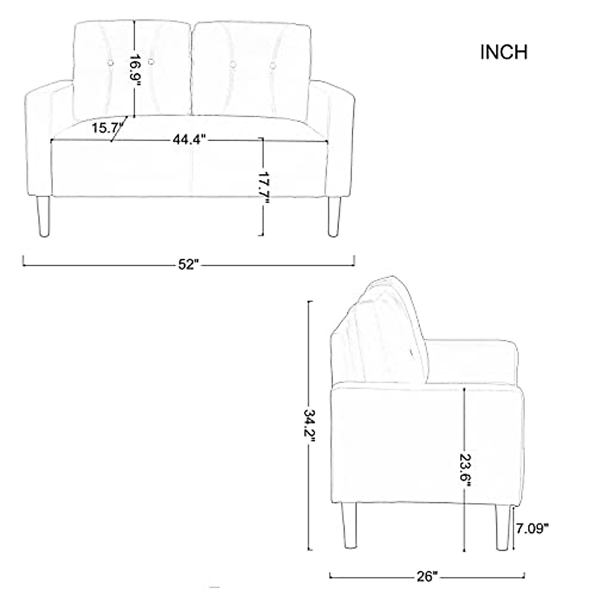 Lambgier Loveseat Sofa 52-in Small Sofa – Modern Loveseat Couch for Compact Living Space Bedroom – Pink Loveseat