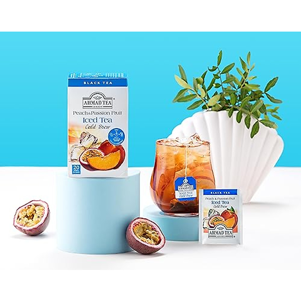 Ahmad Tea Black Tea, Cold Brew Peach and Passion Fruit Teabags, Iced Tea, 20 ct (Pack of 6) - Caffeinated and Sugar-Free