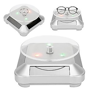 YUYTE Solar Powered Rotating Display Stand, Tray Base Jewelry Turntable Display Stand with LED Light for Jewelry Spinner Watch Hobby Collection Shelf [#2]