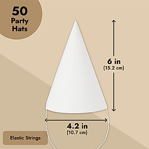 Bright Creations 50 Pack White Party Hats for Birthday - Blank Cone Hat for Painting, Crafts Supplies (6 in)