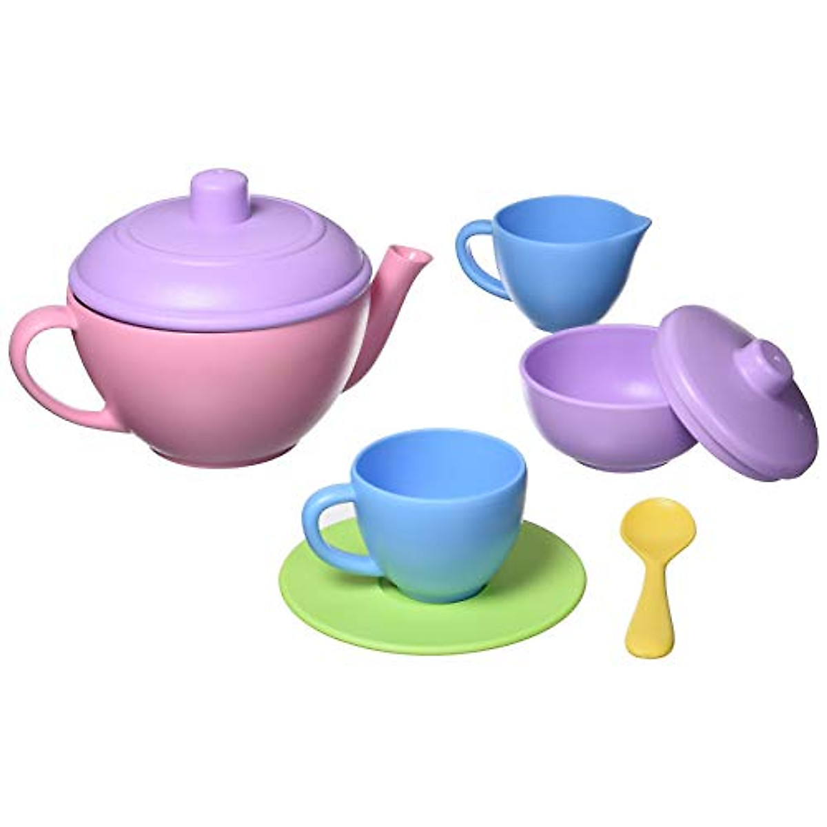 Green Toys Tea Set, Pink 4C - 17 Piece Pretend Play, Motor Skills, Language & Communication Kids Role Play Toy. No BPA, phthalates, PVC. Dishwasher Safe, Recycled Plastic, Made in USA.