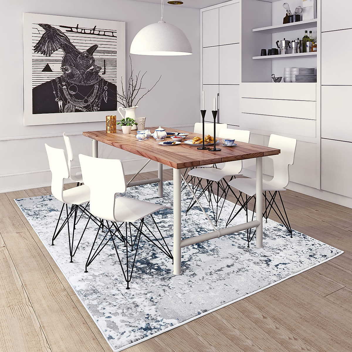 Dara Antik Abstract Pattern Blue 5x7 Contemporary Modern Area Rug