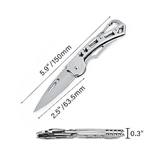 Gerderk 6 Pack Folding Pocket Knife, Pocket Knife with Chain, Only 2.5 in. Blade - EDC Knife for Camping Hiking Fishing for Men and Women (Silvery)