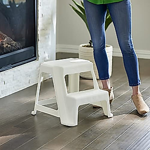 Gracious Living 18.75-Inch Tall, Sturdy Non Slip Plastic 2-Level Home Step Stool for Kitchen, Bathroom, Laundry, or Pantry, White
