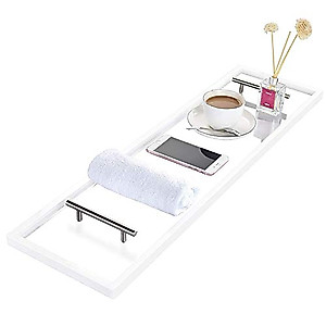 ZXMOTO Clear Bathtub Caddy Tray 33 Inch Acrylic Bathtub Tray Caddy Tray with Stainless Steel Handles