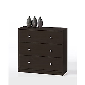 Tvilum, Bedroom Furniture, Silver Handles, Modern and Elegant Design 3 Drawer Chest, Brown