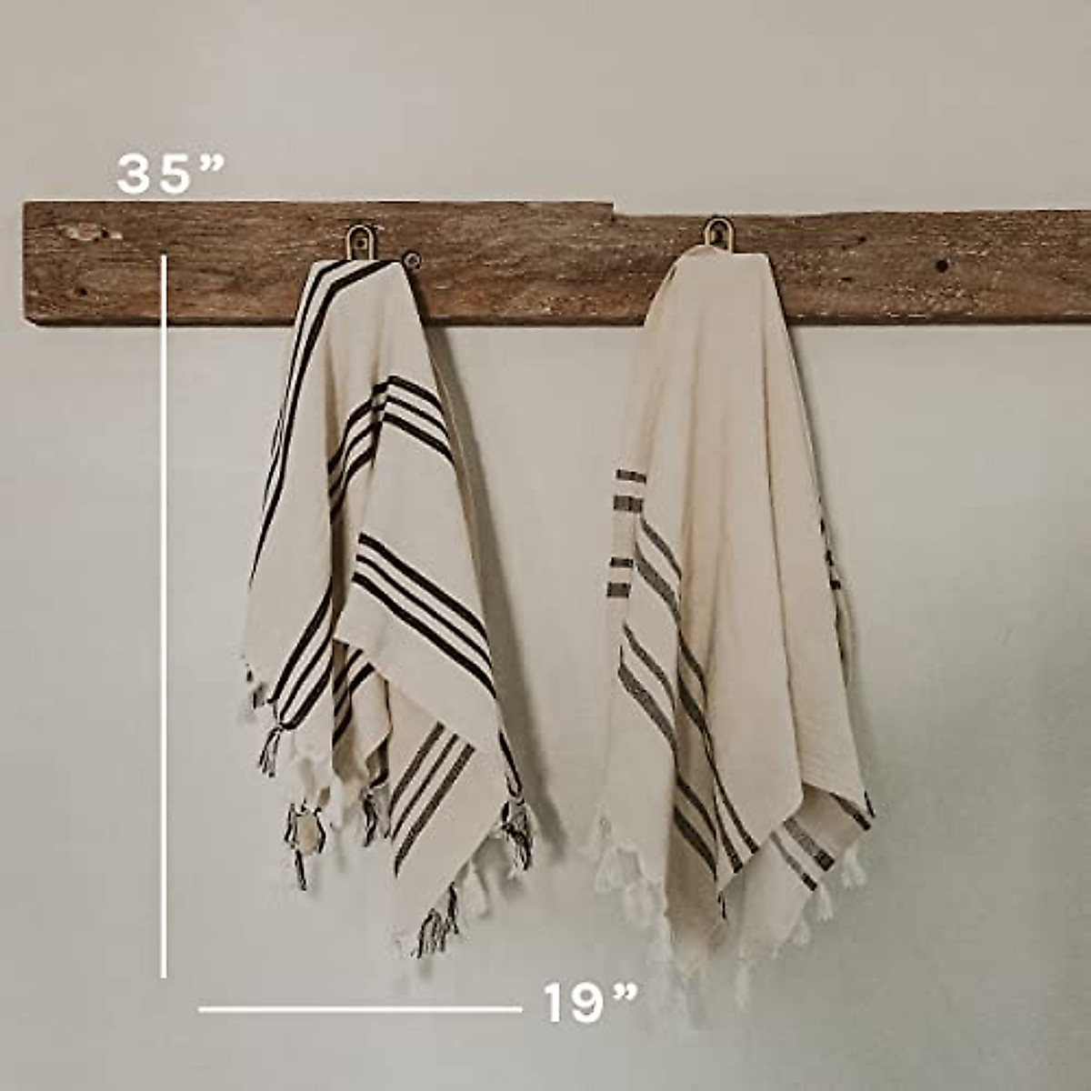 Sweet Water Decor Turkish Cotton and Bamboo Hand Towel | Large Size 19 x 35 inches | Cream with Decorative Stripes | Bathroom, Kitchen, Dish, or Baby Towel (Savannah - 5 Black Stripes)
