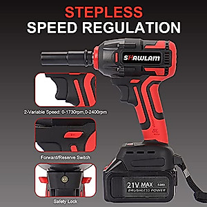 SHAWLAM Cordless Impact Wrench 1/2 Inch Impack Gun 21V Power Impact Driver Impack Drill Max Torque 300Ft-lbs (400N.m) 3200RPM Li-ion 4.0AH Battery Pack Electric Impact Wrench for Car Home