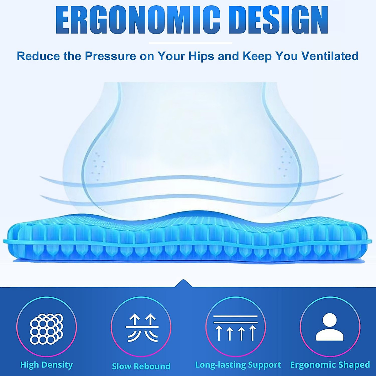 Gel Seat Cushion for Long Sitting Pressure Relief (Super Large & Thick) - Non-Slip Gel Chair Cushion for Back,Sciatica,Tailbone Pain Relief - Seat Cushion for Office Desk Chair,Car Seat,Wheelchair