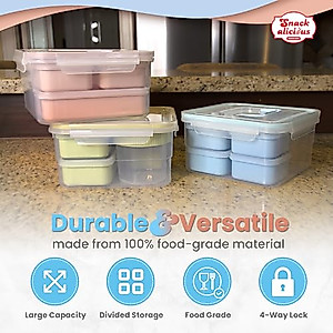 Snackalicious Snackle Box Container | Snack Containers, 6 Inner Snack Box Containers, Leak Proof Silicone Seal Snack Box With Handle, 4-way Lock, and Fork & Spoon, Snackle Box Container